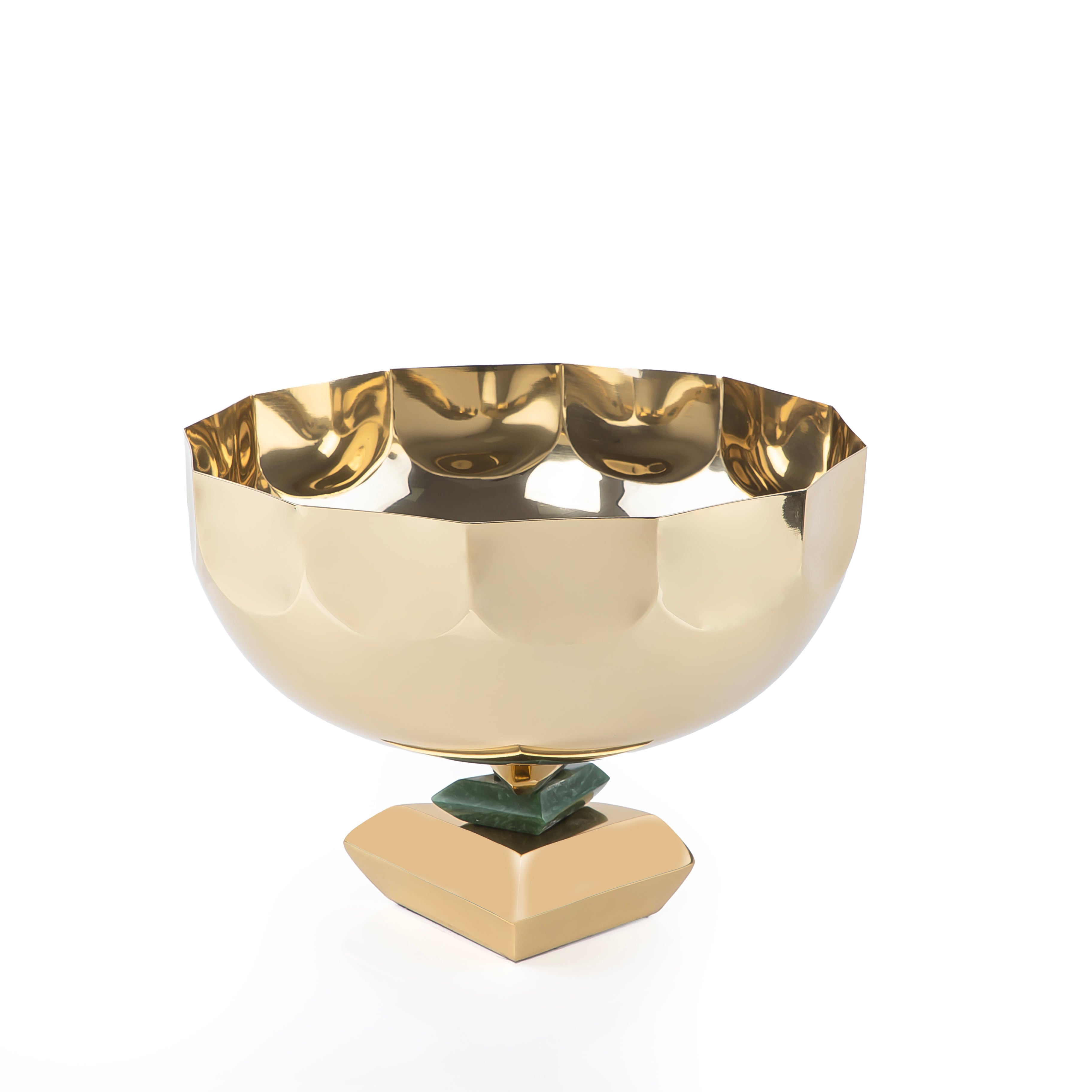Elegant Round Metal Bowl with base - Gold and Green – CascadesKsa