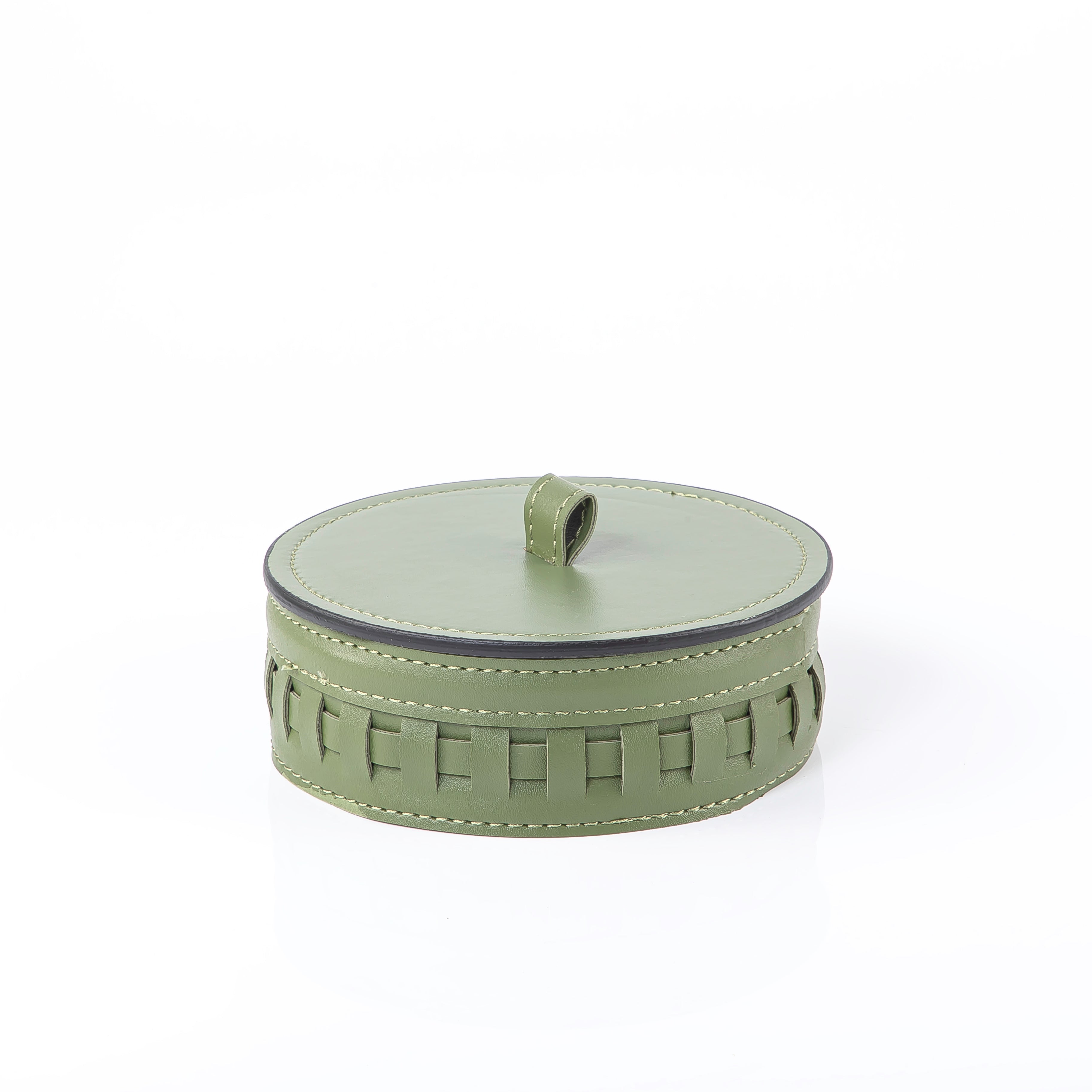 Round Leather Gergean Box with Braided Design and Lid - Medium ...