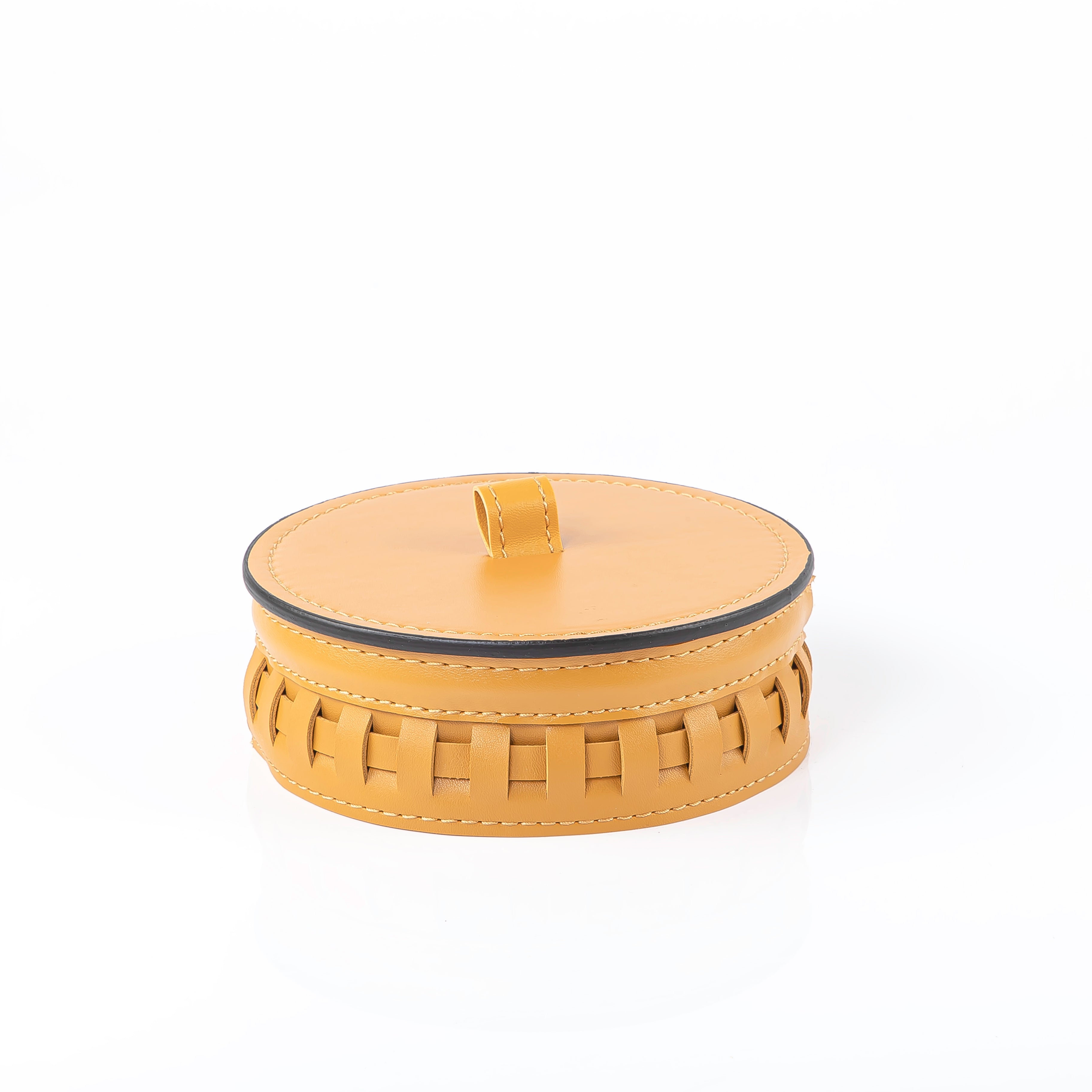 Round Leather Gergean Box with Braided Design and Lid - Medium ...