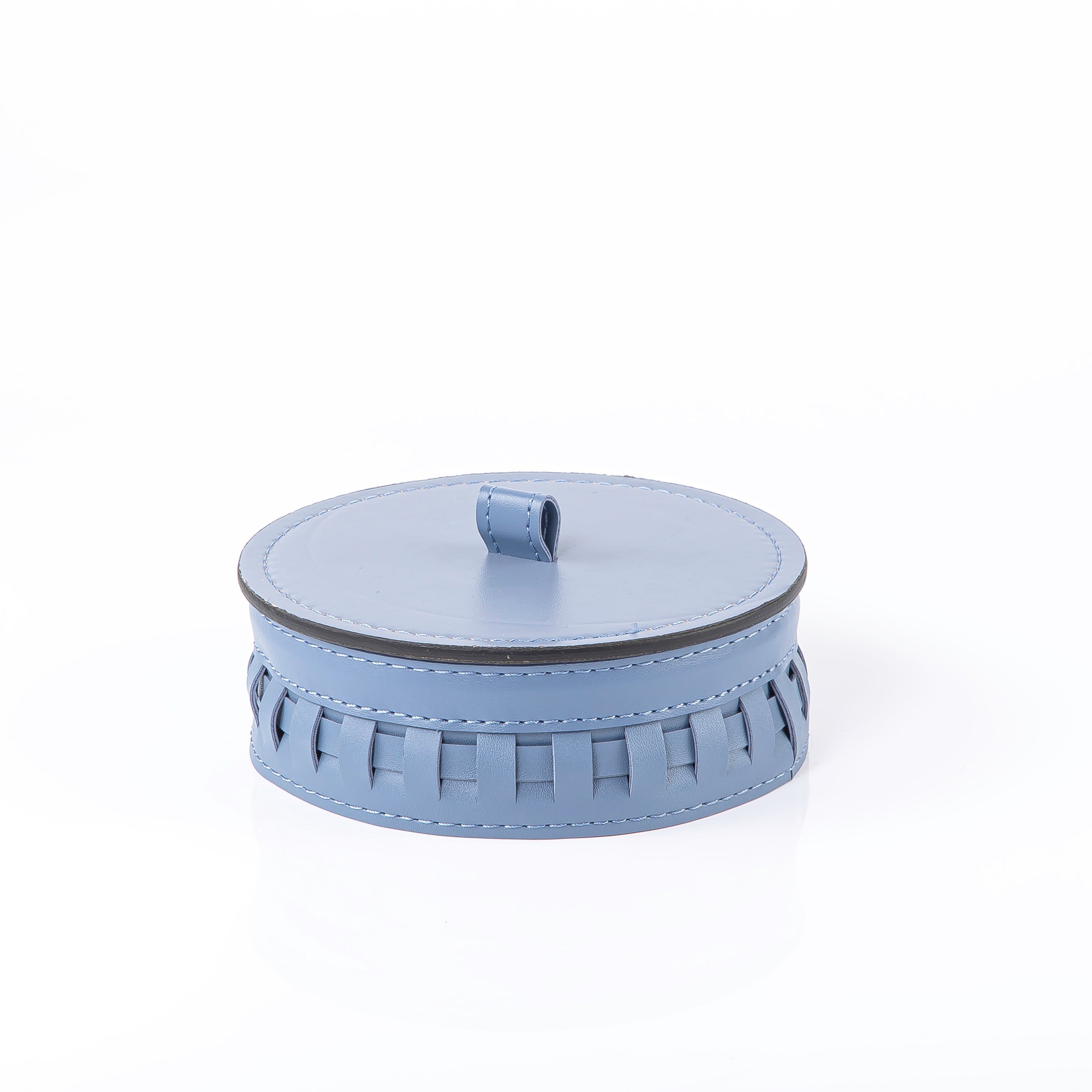 Round Leather Gergean Box with Braided Design and Lid - Medium ...