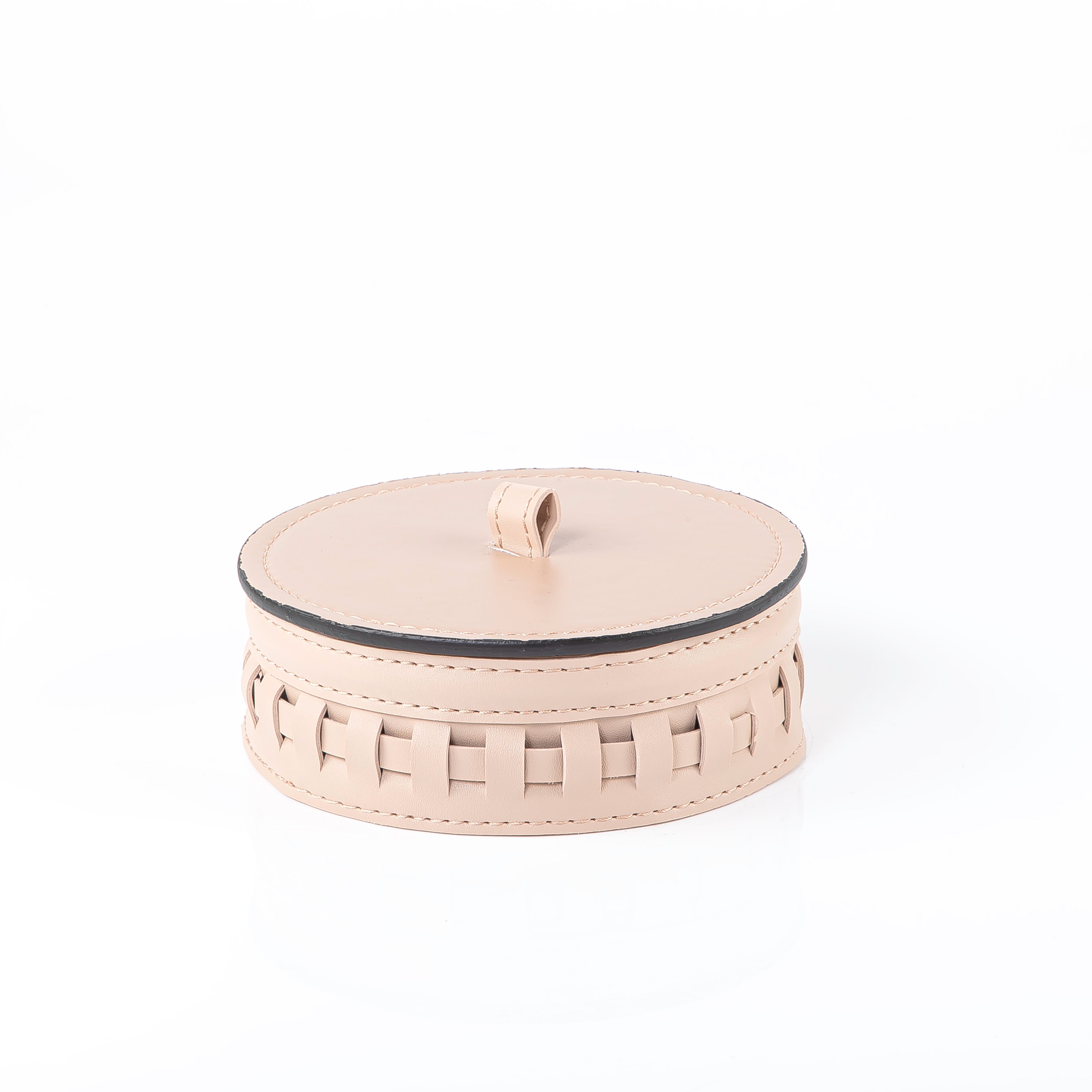 Round Leather Gergean Box with Braided Design and Lid - Medium ...