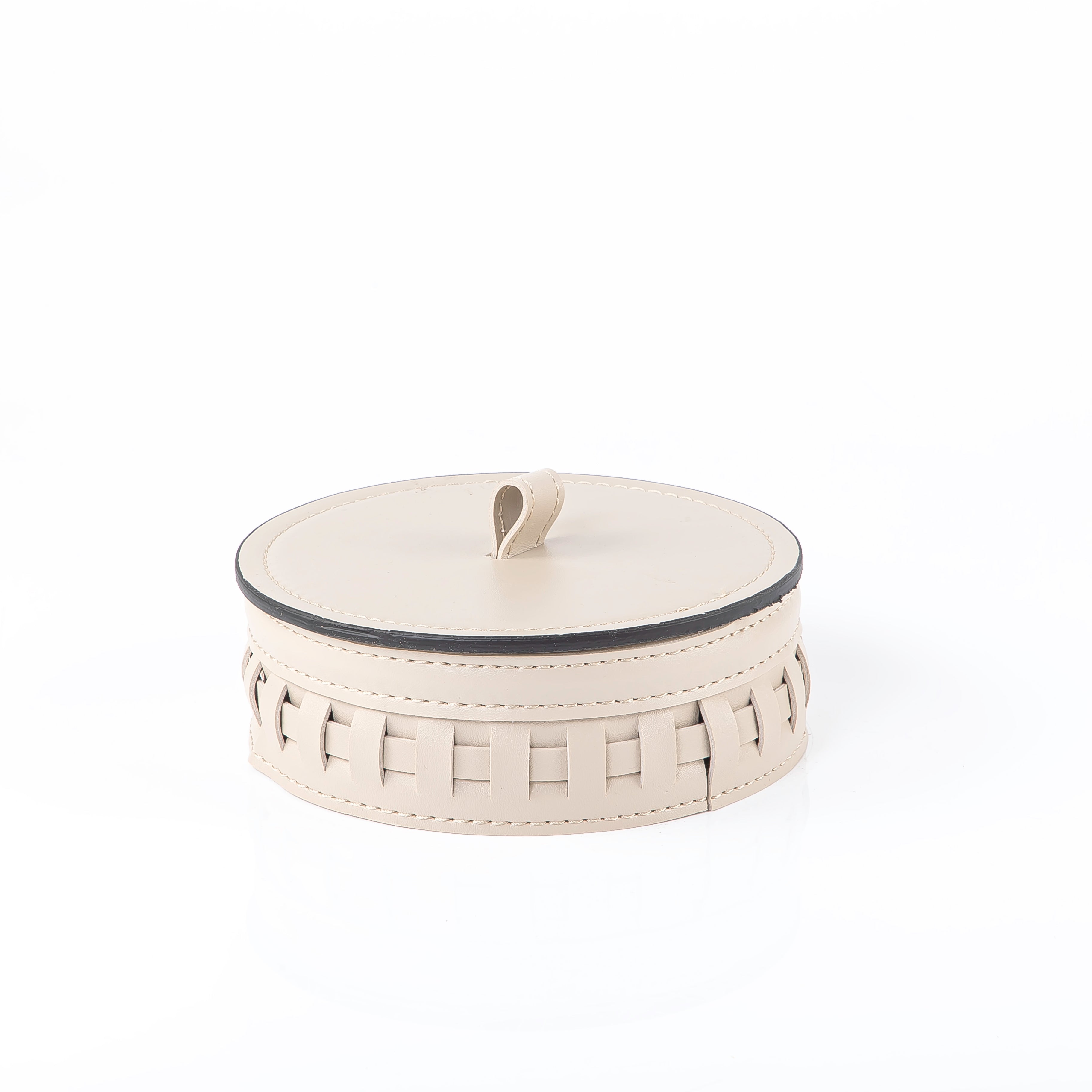 Round Leather Gergean Box with Braided Design and Lid - Medium ...