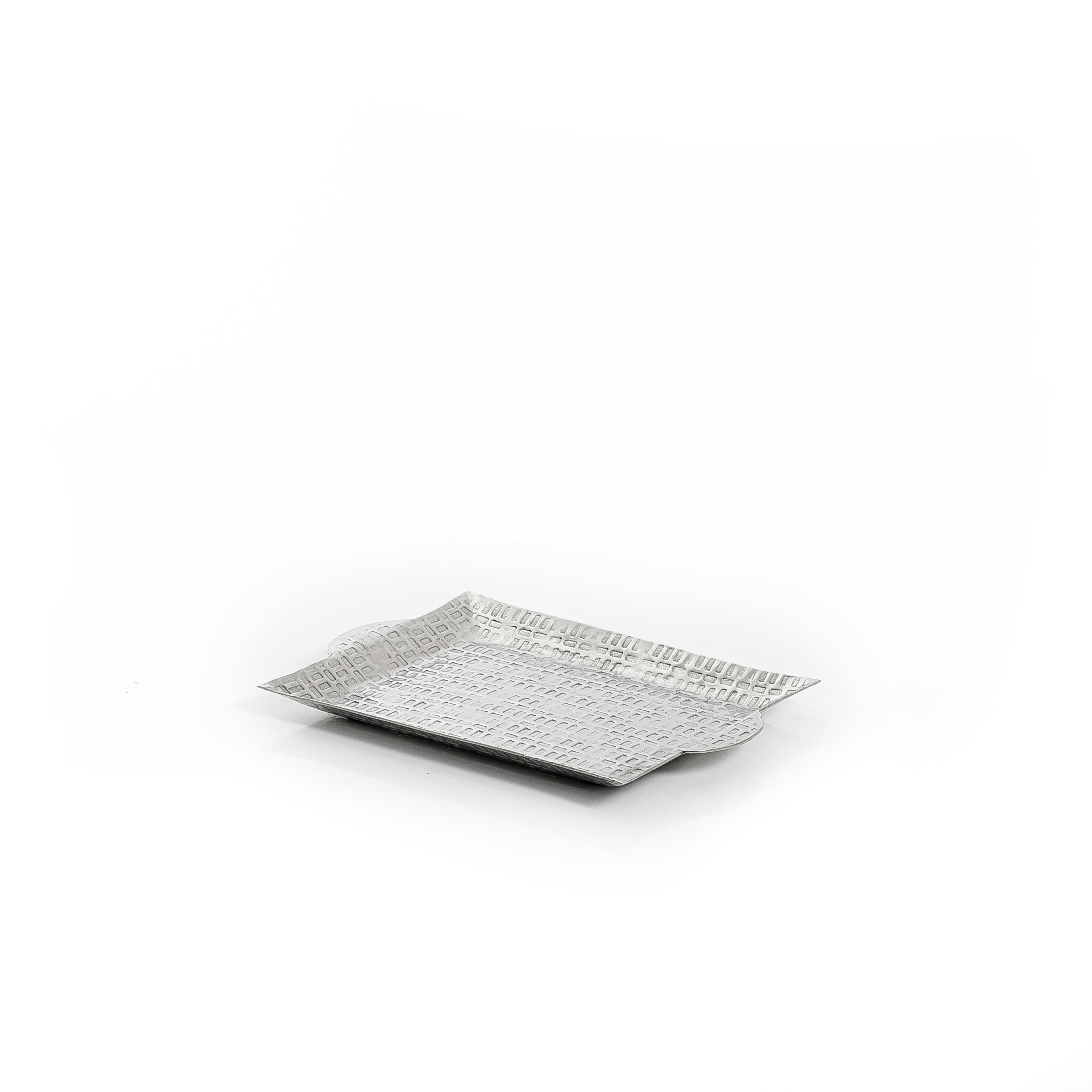 Silver Rectangular Metal Tray With Handle &VerticalLine;
