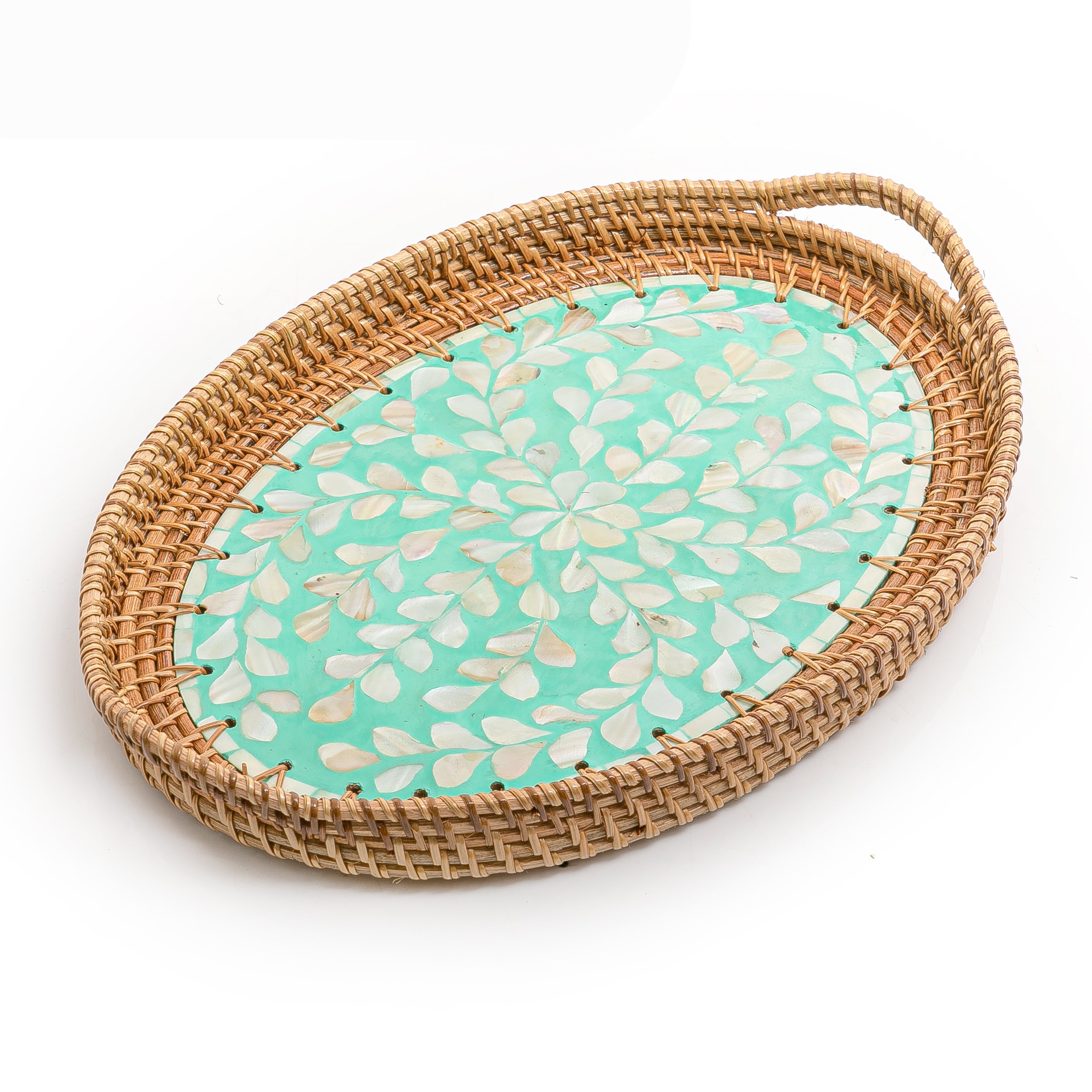 Green Oval Vietnamese Mop And Rattan Tray &VerticalLine;
