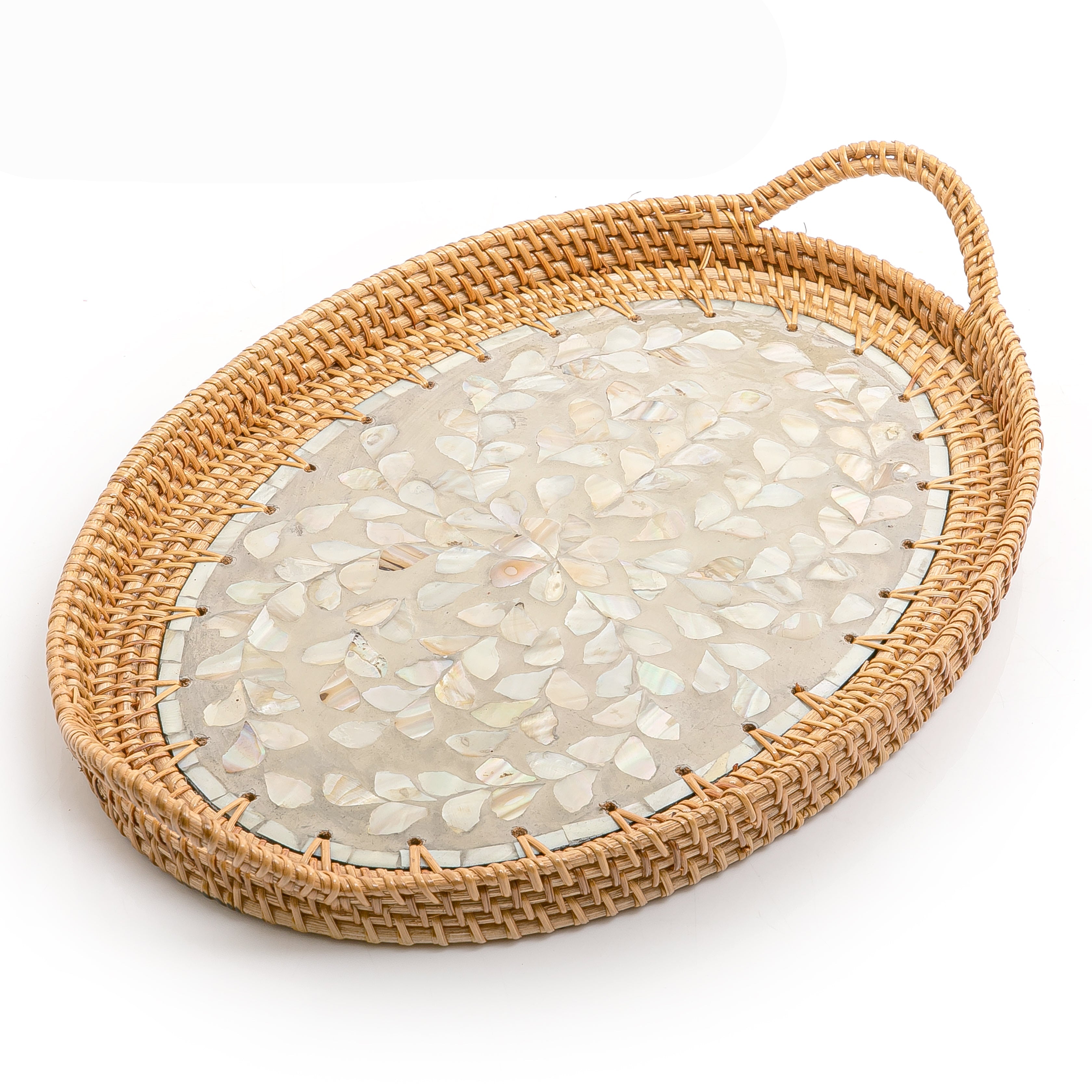 Grey Oval Vietnamese Mop And Rattan Tray &VerticalLine;