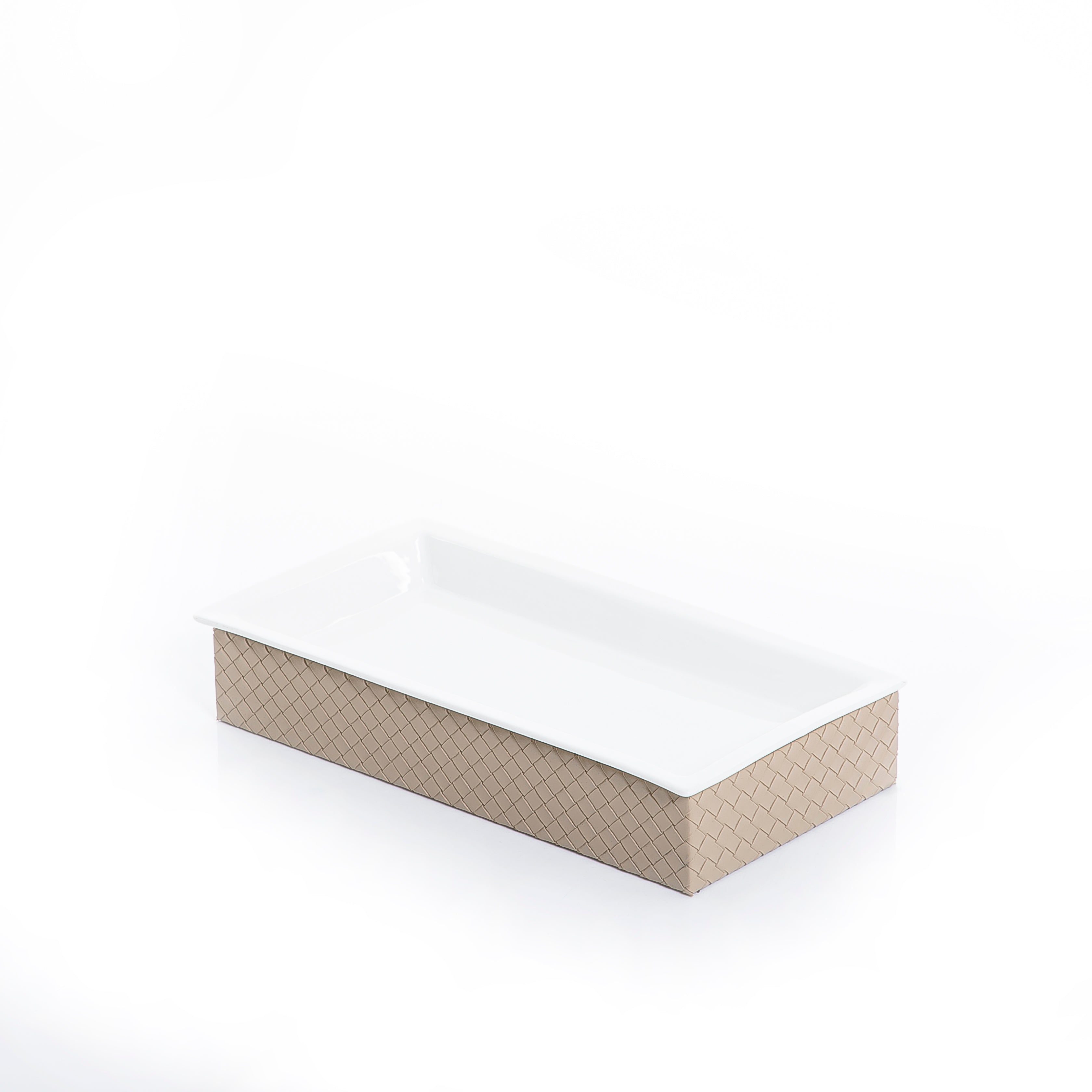 rectangular ceramic plate with light brown leather base &VerticalLine;